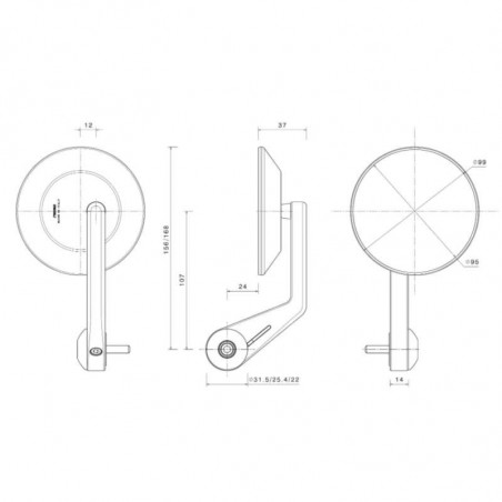 Rizoma Eccentrico handlebar mounted mirror BMW R NineT - black