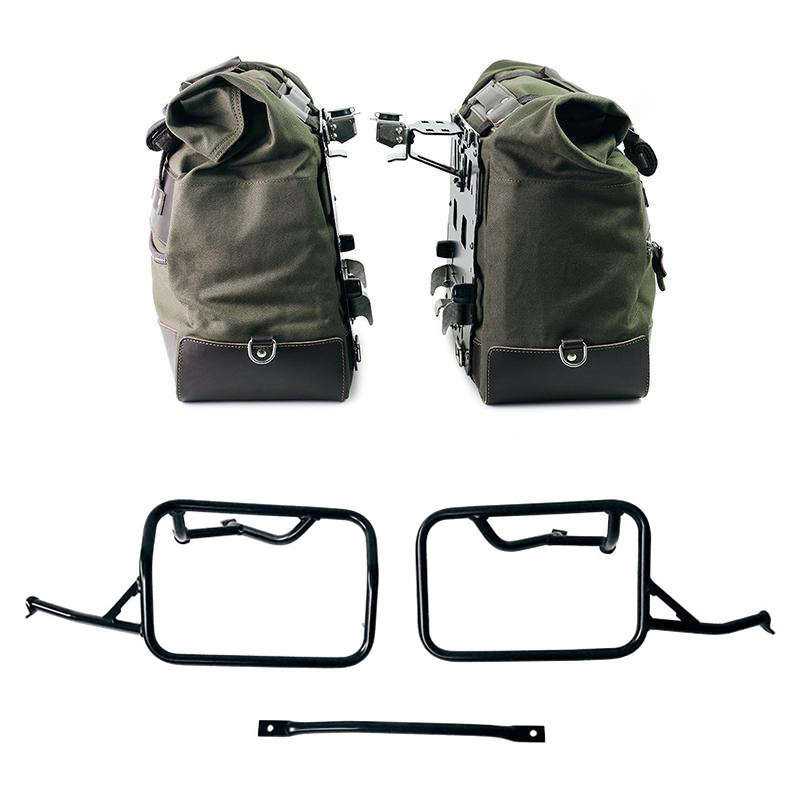 Green/brown Cult canvas panniers + frames BMW R12 NineT